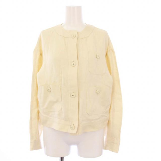 【中古】未使用品 マックスマーラステュディオ タグ付き FUMANA ノーカラージャケット リネン J34 アイボリー