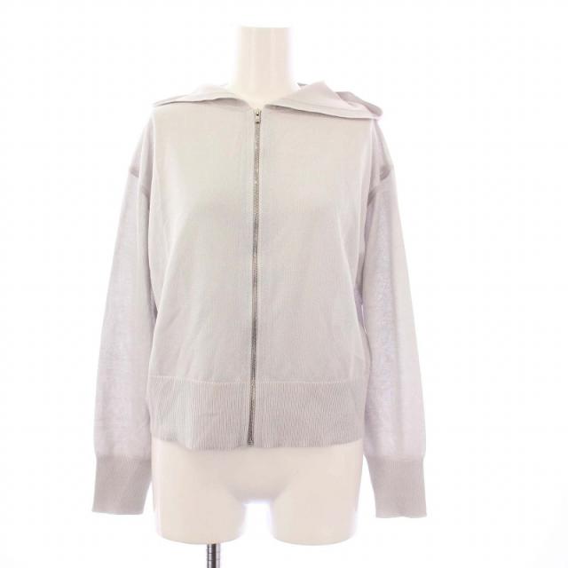 【中古】セオリーリュクス 24AW SHEER KNIT 2 TIARE ニットパーカー ジップアップ 長袖 クロップド丈 38 グレー