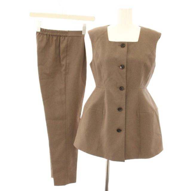 【中古】セルフォード 22AW ペプラムセットアップ 上下 ベスト 前開き イージーパンツ 36 茶 CWFO224014 レディース