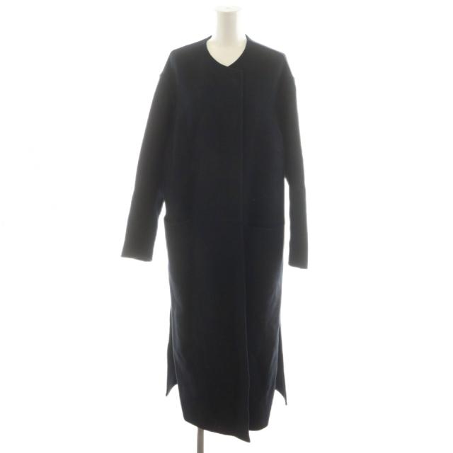 【中古】ミューズ ドゥーズィエム クラス victorian リバーロングノーカラーコート ウール アウター 38 黒