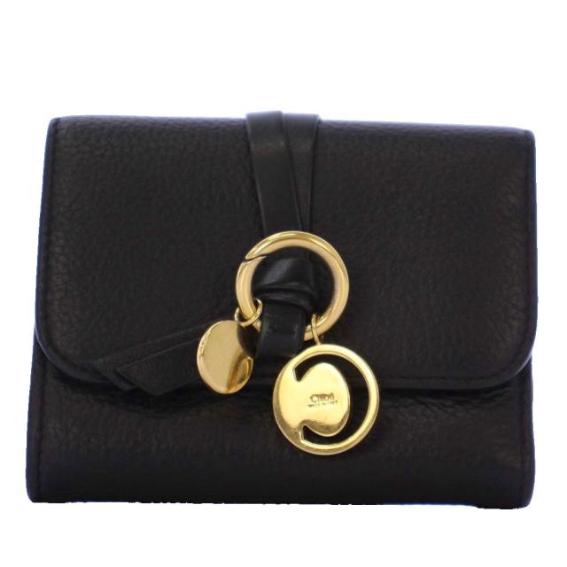 【中古】クロエ CHLOE Alphabetスモールトリフォールドウォレット 三つ折り財布 Wホック グレインレザー 黒