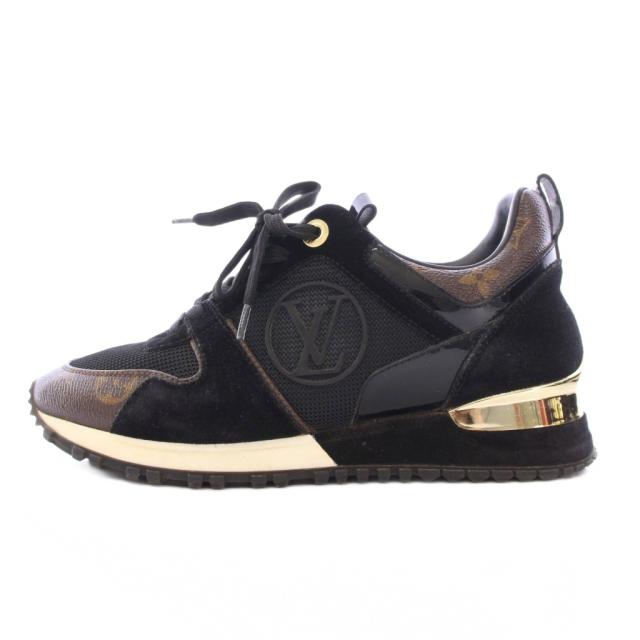 【中古】ルイヴィトン ランアウェイライン モノグラム ローカットスニーカー シューズ スエード 切替 ロゴ 36 黒 茶