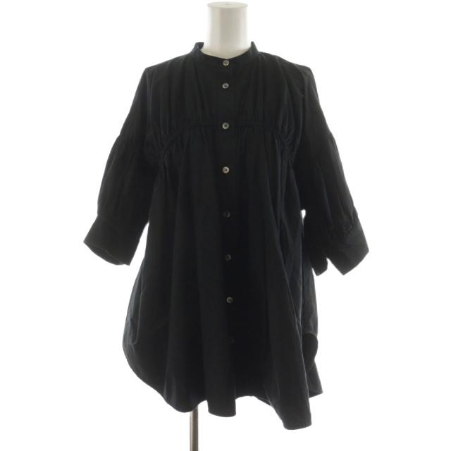 【中古】エンフォルド ENFOLD 22SS washedタイプライターギャザーシャツ ブラウス 7分袖 コットン 38 黒