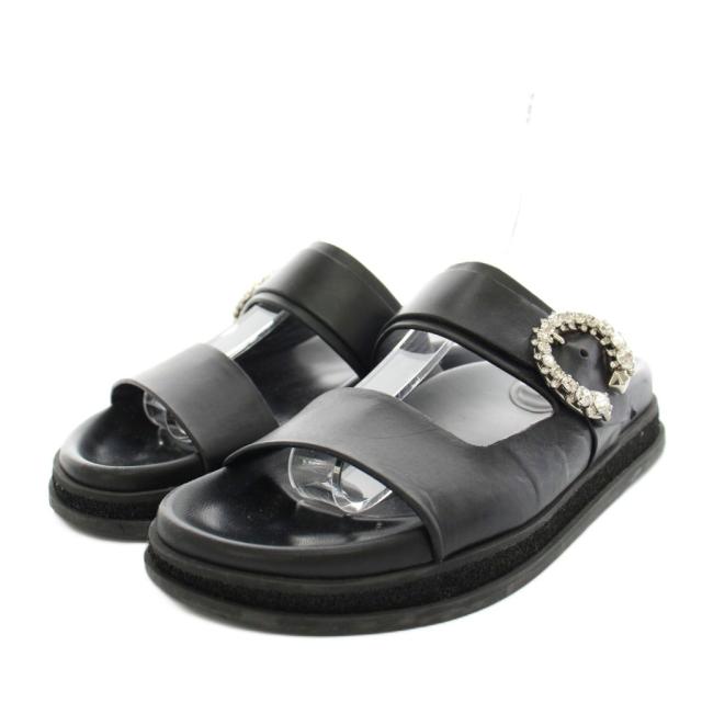 【中古】ジミーチュウ JIMMY CHOO マルガフラット MARGA FLAT サンダル レザー クリスタル 38 黒 レディース