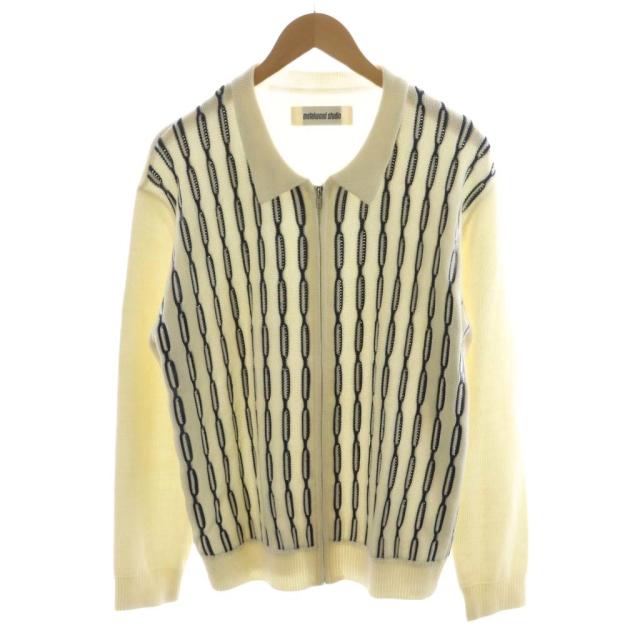 【中古】メタルウッドスタジオ lwood studio ニットカーディガン ジップアップ 総柄 M 白 ホワイト /AN55 メンズ