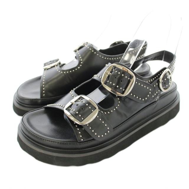 【中古】モヒ MOHI レザー スタッズベルトサンダル バックストラップ レザー 厚底 36 黒 ブラック 1902479