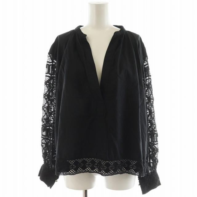 【中古】サラマリカ sara mallika Geometric Lace Joint Top シャツ ブラウス 長袖 レース 切替 黒 020141SS2