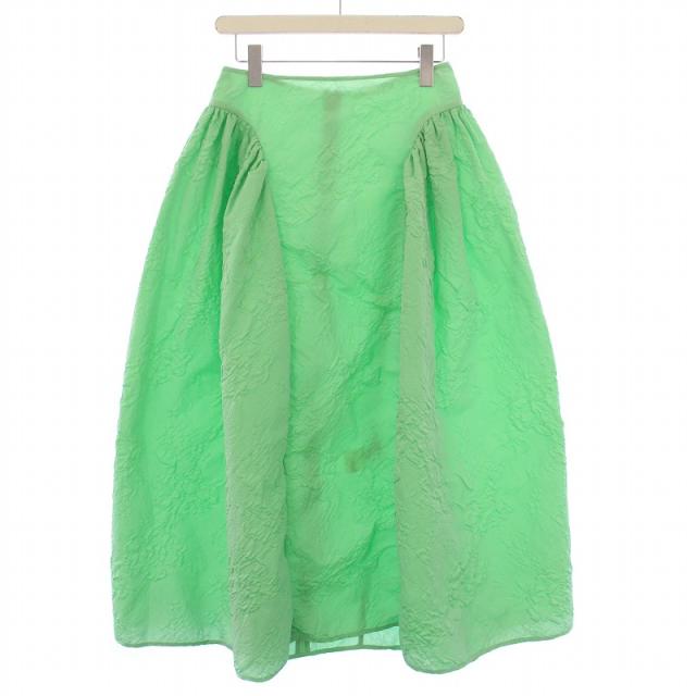 【中古】セシリーバンセン Cecilie Bahnsen バルーンスカート フレア ミモレ ロング US4 黄緑 ライトグリーン