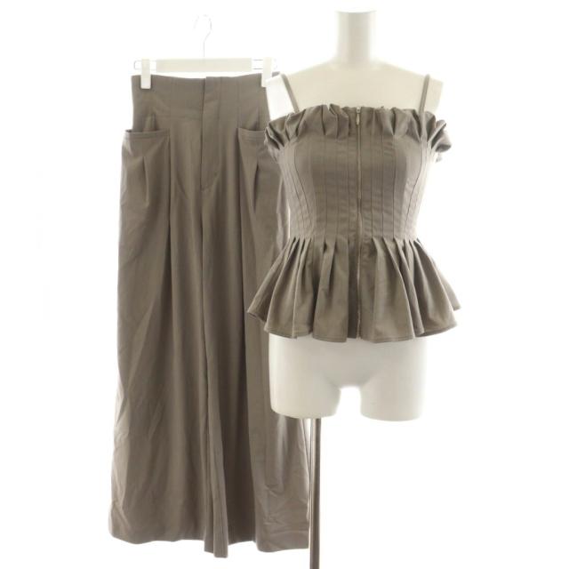 【中古】スナイデル SNIDEL 24AW セットアップ タックペプラムベアTOPS タックストレートパンツ F 0 グレージュ