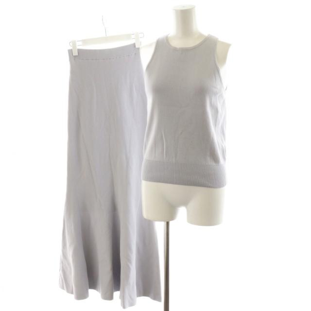 【中古】アニュアンス anuans セットアップ ニット カットソー ノースリーブ フレアスカート ロング丈 F 紫