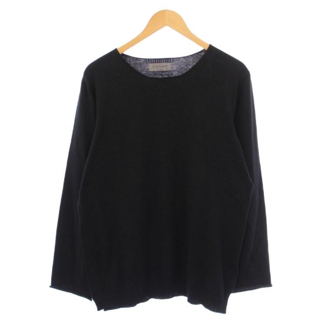 【中古】ヨウジヤマモトプールオム ニット セーター 長袖 クルーネック 薄手 ロゴ 刺繍 カシミヤ混 3 黒 ブラック