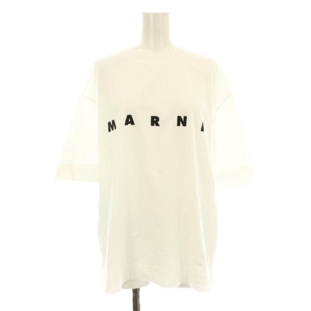 【中古】マルニ 20SS オーバーサイズ Tシャツ カットソー 半袖 ロゴプリント 38 白 ホワイト THJET49EPB SCP89