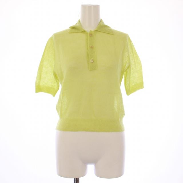 【中古】オーラリー キッドモヘアシアーニットポロ ポロシャツ 半袖 レギュラーカラー ハーフボタン 黄緑