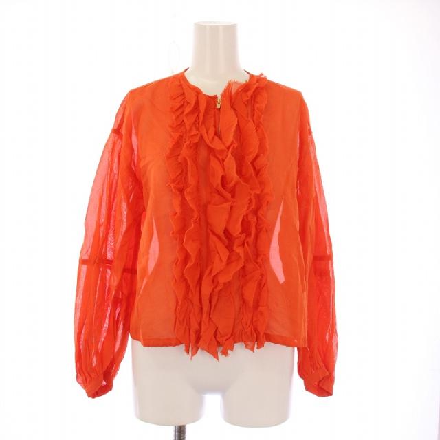 【中古】トゥモローランドコレクション ルコットンオーガンジー ジップアップブラウス シャツ 長袖 36 オレンジ