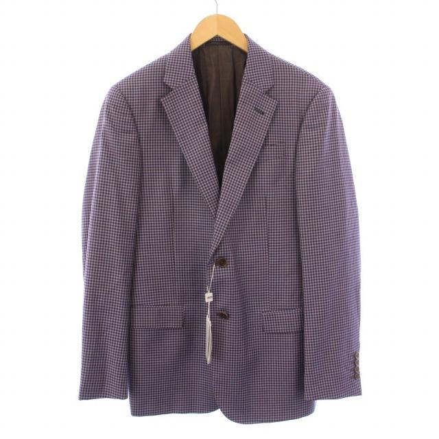 【中古】未使用品 アルマーニ コレツィオーニ テーラードジャケット ブレザー アウター ウール チェック柄 I48 紫