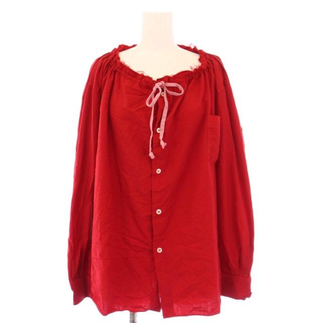 【中古】コムデギャルソンコムデギャルソン コムコム ノーカラーシャツ ブラウス 長袖 ボートネック リボン XS 赤