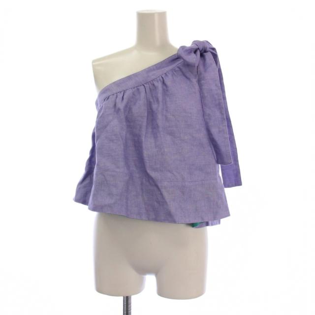 【中古】マイラン ワンショルダーリボントップス カットソー ショート丈 アシンメトリー 麻 リネン 紫 MY21SS-BL023
