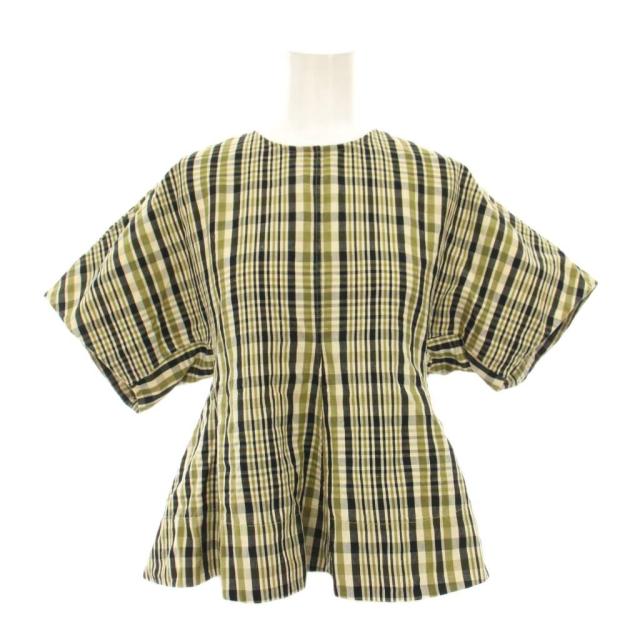 【中古】ブラミンク コットンシルク混ドルマンスリーブブラウス 半袖 チェック柄 36 黒 7921-299-0231 レディース