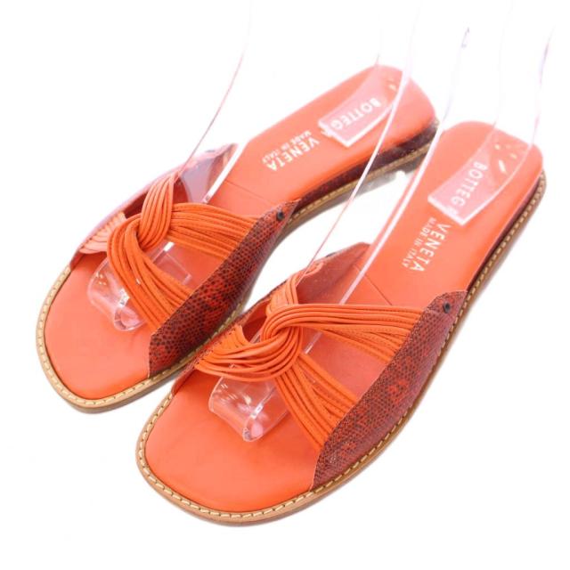 【中古】ボッテガヴェネタ BOTTEGA VENETA サンダル フラット レザー 7.5 赤 レッド オレンジ /BB レディース