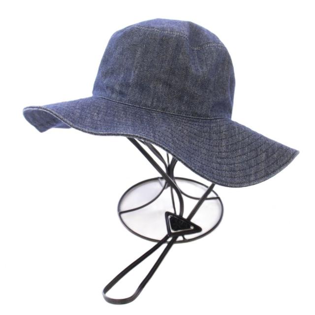 【中古】プラダ PRADA バケットハット バケハ サファリハット 帽子 デニム トライアングルロゴ L インディゴ