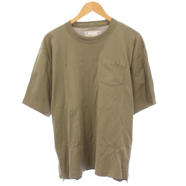 【中古】サカイ コットンジャージーTシャツ 半袖 クルーネック ストレッチ ロゴ 刺繍 2 カーキ 23-03029M