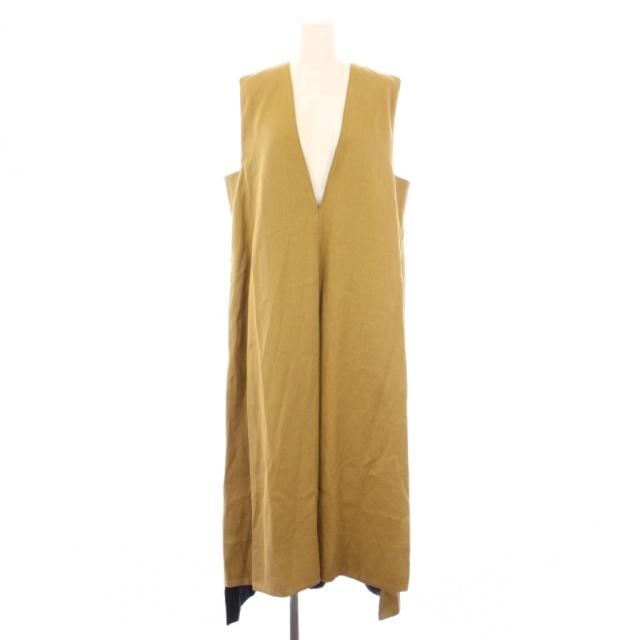 【中古】アドーア ADORE 23SS 麻ツイルワンピース マキシ ロング ノースリーブ Vネック 無地 麻 リネン 36 茶