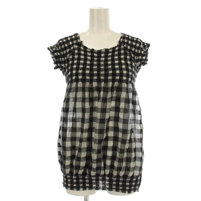 【中古】ミーイッセイミヤケ me ISSEY MIYAKE しわ加工 ブラウス MI31FK841 半袖 シャツ チェック F 黒 ブラック