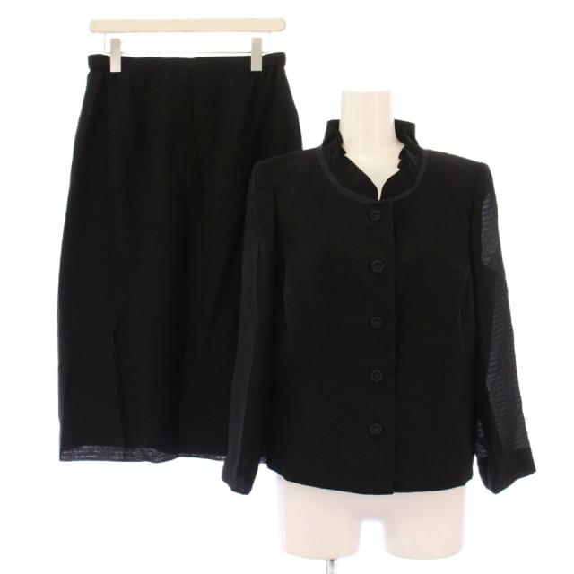 【中古】ユキトリイ セットアップ ジャケット シングル 総裏地 ショート丈 タイトスカート ひざ丈 シルク 13 黒