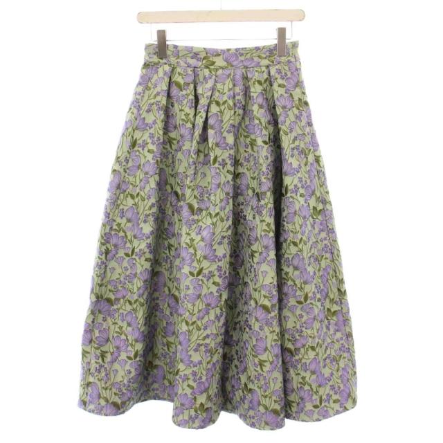 【中古】セブンテンバイミホカワヒト フラワージャガードスカート フレア ミモレ ロング バイカラー 花柄 緑 紫