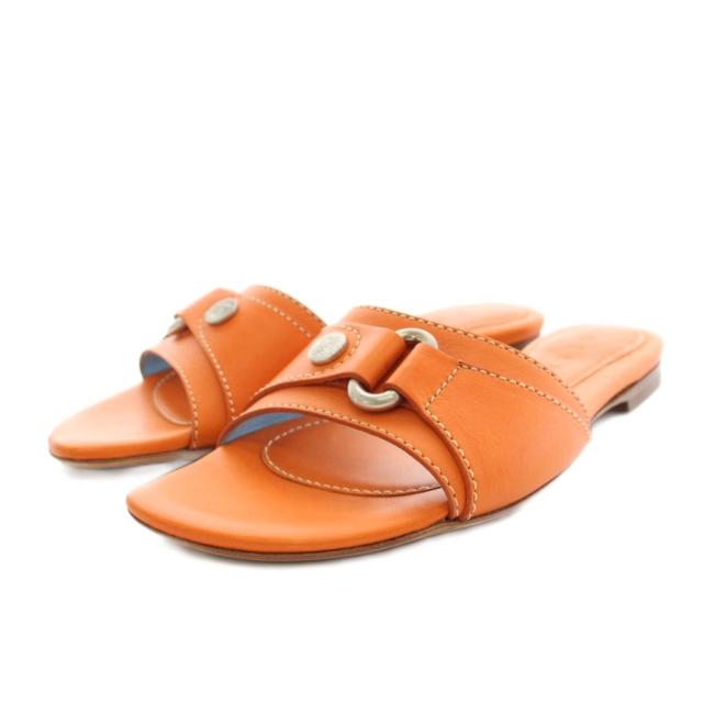 【中古】セリーヌ CELINE サンダル ミュール フラット レザー マカダム柄 保存箱付き 35 オレンジ /YT レディース
