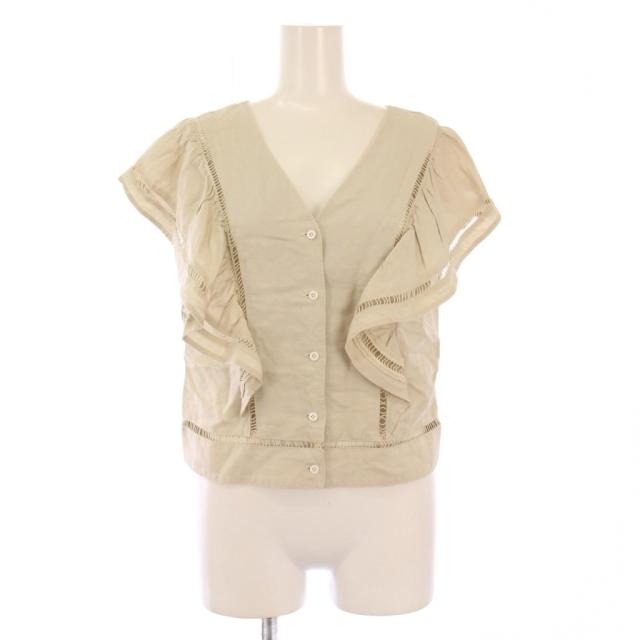 【中古】未使用品 ロンハーマン シャツ ブラウス フレンチスリーブ 半袖 Vネック ショート丈 刺繍 XS ベージュ