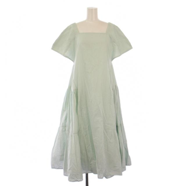 【中古】マーレット Essaouira フレアワンピース マキシ ロング フレンチスリーブ 半袖 スクエアネック 水色