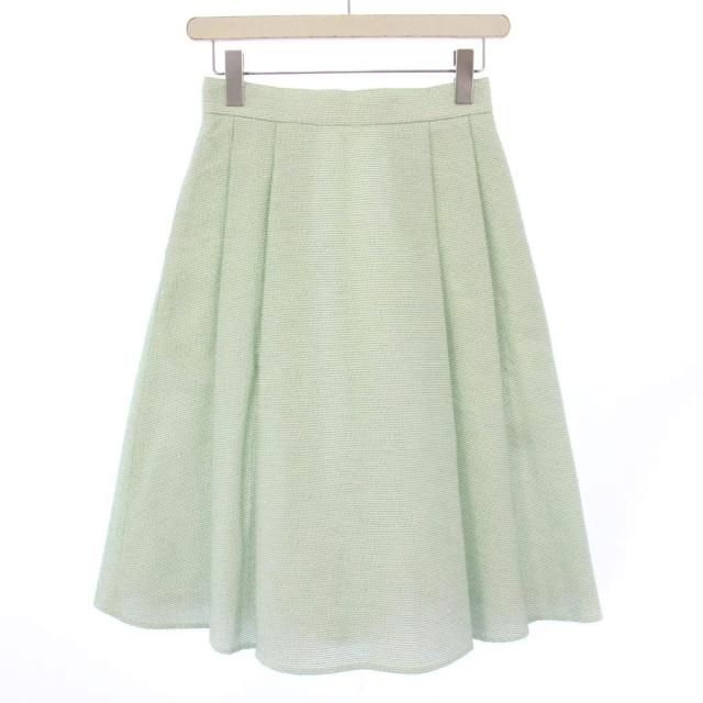 【中古】未使用品 ルネ Rene TISSUE社製 プリーツスカート フレア ひざ丈 バイカラー 34 緑 グリーン 白 ホワイト