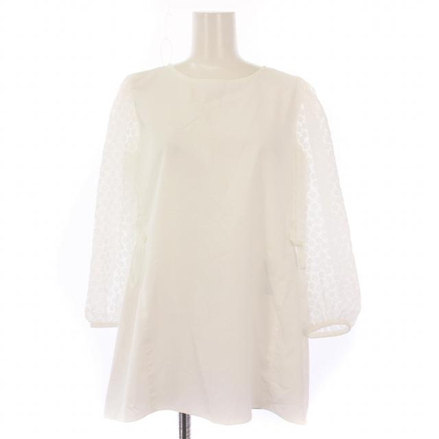 【中古】エムズグレイシー M'S GRACY 24SS シャツ ブラウス プルオーバー 長袖 クルーネック 花柄 シアー 切替 白