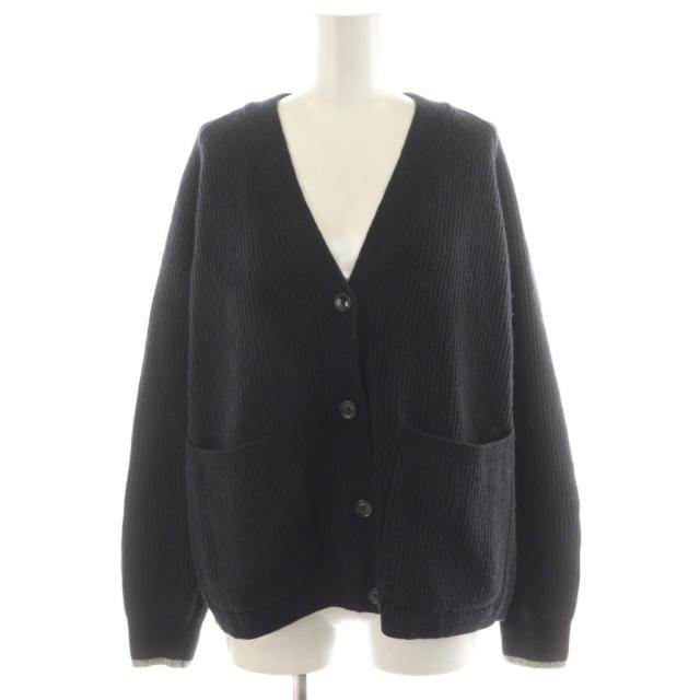 【中古】ドゥロワー Drawer 畔編み カーディガン リブ ウール カシミヤ混 1 黒 ブラック 6515-199-0590