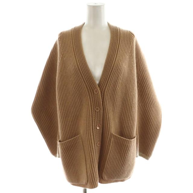 【中古】ドゥロワー Drawer 20AW 7G畦編みVネックカーディガン ウール カシミヤ混 1 茶 ブラウン 6515-105-0441