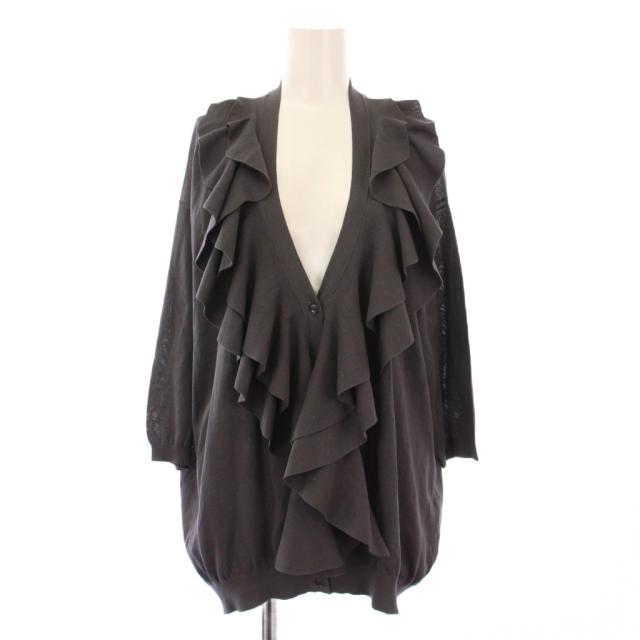 【中古】ドゥロワー Drawer フリルカーディガン ニット Vネック 七分袖 薄手 ストレッチ F グレー 6515-199-0520