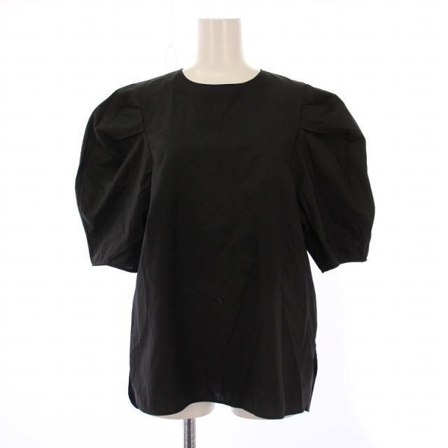 【中古】エポカ コットンタイプライターパフスリーブブラウス シャツ プルオーバー 五分袖 クルーネック 無地 40 黒