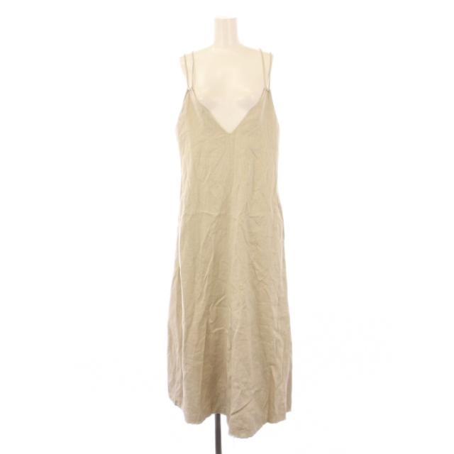 【中古】スピック&スパン SOリネンキャミワンピース フレア ミモレ ロング Vネック カットオフ 無地 F ベージュ