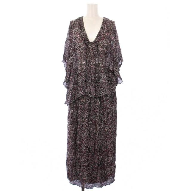 【中古】ソイル SOIL セットアップ ブラウス プルオーバー シアー ラップスカート ロング 総柄 黒 /KH レディース