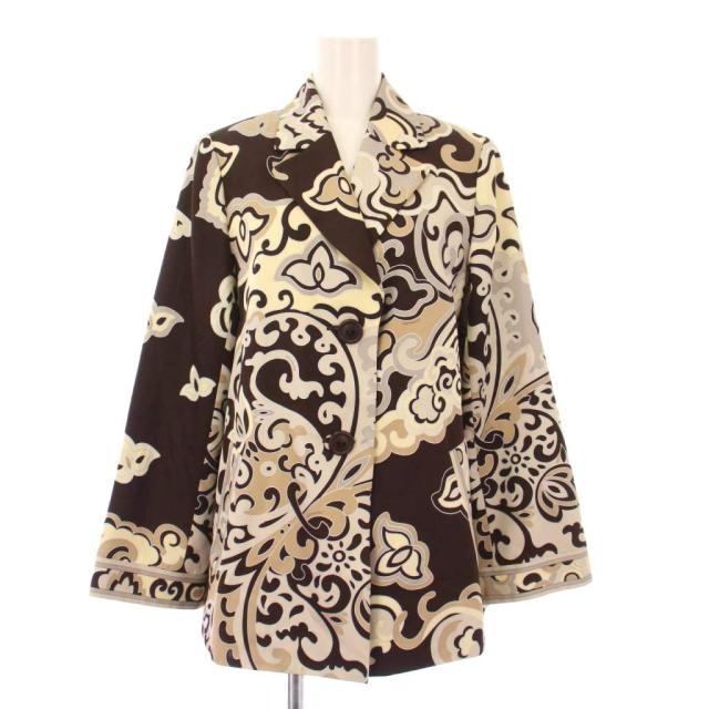 【中古】レオナール LEONARD FASHION テーラードジャケット 2B 総柄 シルク 9R 茶 0381401 /KH レディース
