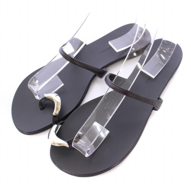 【中古】ジュゼッペザノッティデザイン フラットサンダル ラウンドトゥ バイカラー 39 黒 ブラック シルバーカラー