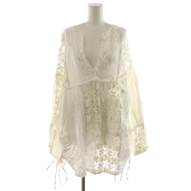 【中古】マリオン ヴィンテージ 22SS クロシェレースチュニック シャツ ブラウス 長袖 レース 麻 リネン F 白