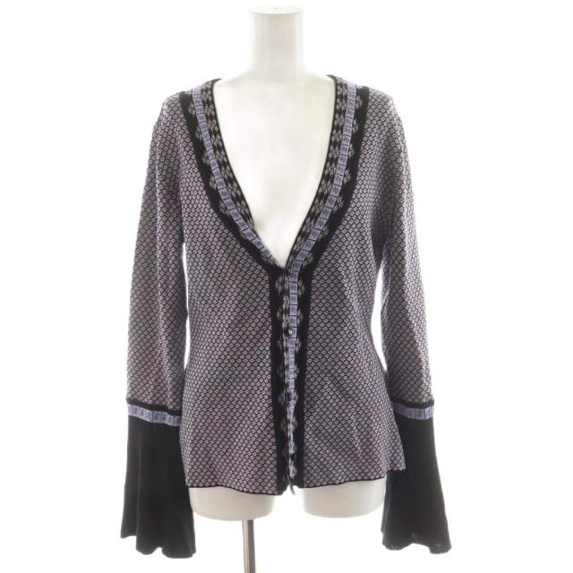 【中古】マメクロゴウチ  Mame Kurogouchi カーディガン 総柄 フレアスリーブ 2 紫 パープル 黒 MM19SS-KN068