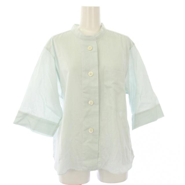 【中古】マーガレットハウエル 24SS HAIRLINE STRIPE COTTON LINEN SHIRT シャツ 七分袖 2 ミントグリーン レディース