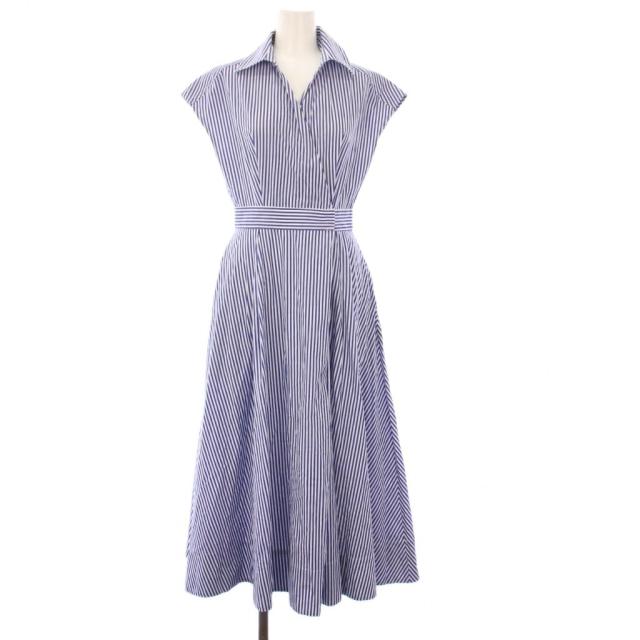 【中古】JENNE ジェンヌ シャツワンピース ノースリーブ ロング マキシ ストライプ M 青 白 iwa22ss-op02 レディース