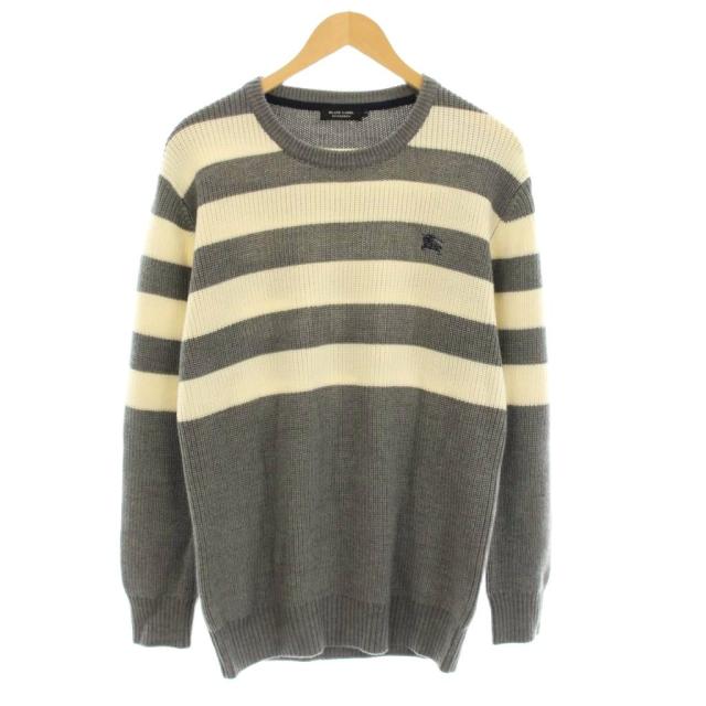 【中古】バーバリーブラックレーベル ニット セーター 長袖 クルーネック ボーダー柄 刺繍 ウール 3 D1N24-823-04