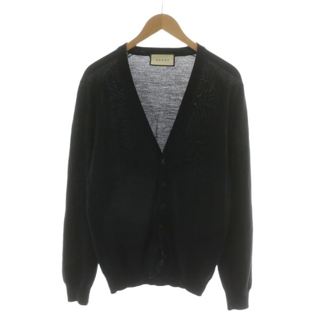 【中古】グッチ GUCCI カーディガン ニット Vネック 長袖 ロゴ刺繍 S ブラック 438134 /NQ メンズ