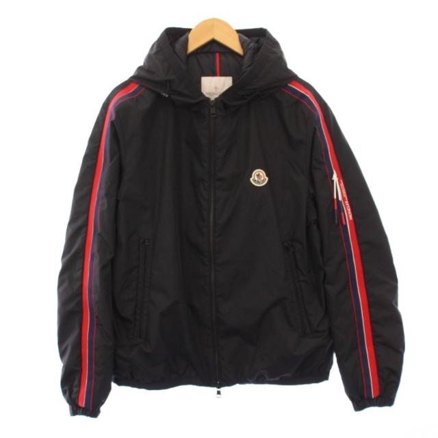 【中古】モンクレール MONCLER NECKER ダウンジャケット ナイロン アウター ジップアップ フード ロゴ プリント 黒
