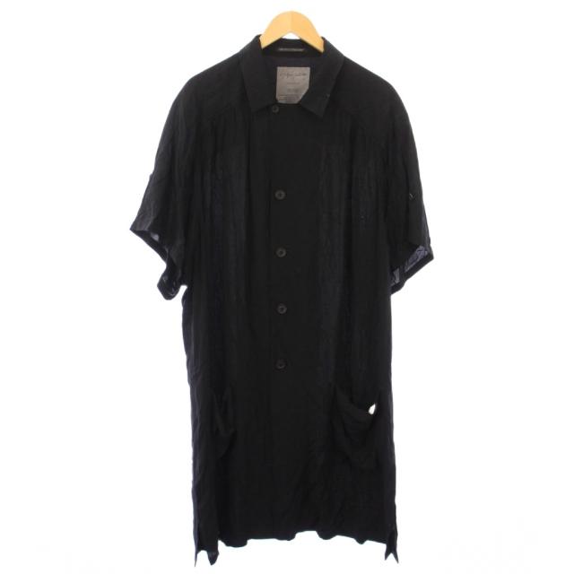 【中古】ヨウジヤマモトプールオム セルロースローンショートスリーブドレス シャツ 半袖 ロング丈 無地 3 黒